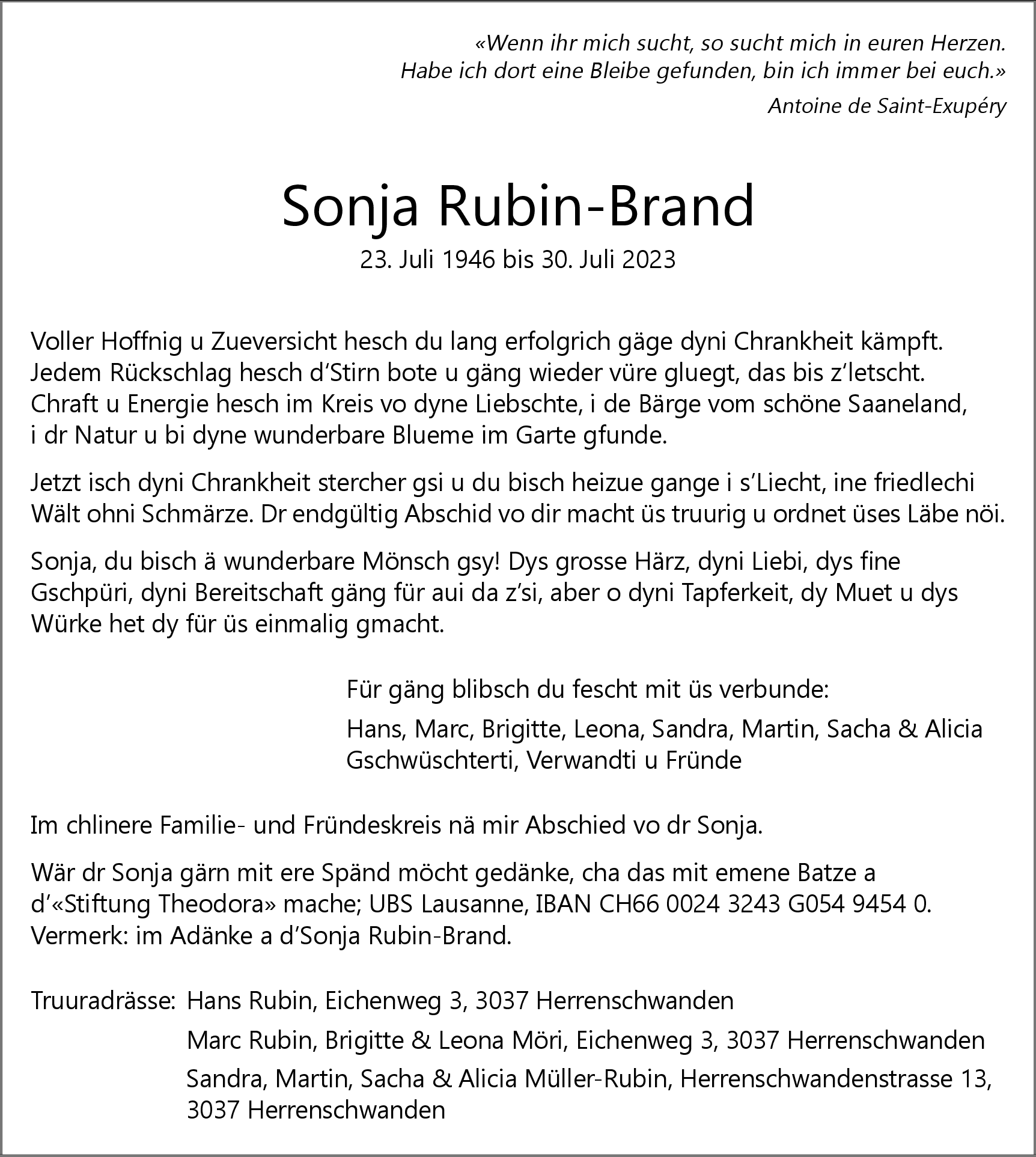 Sonja Rubin-Brand | Hommages