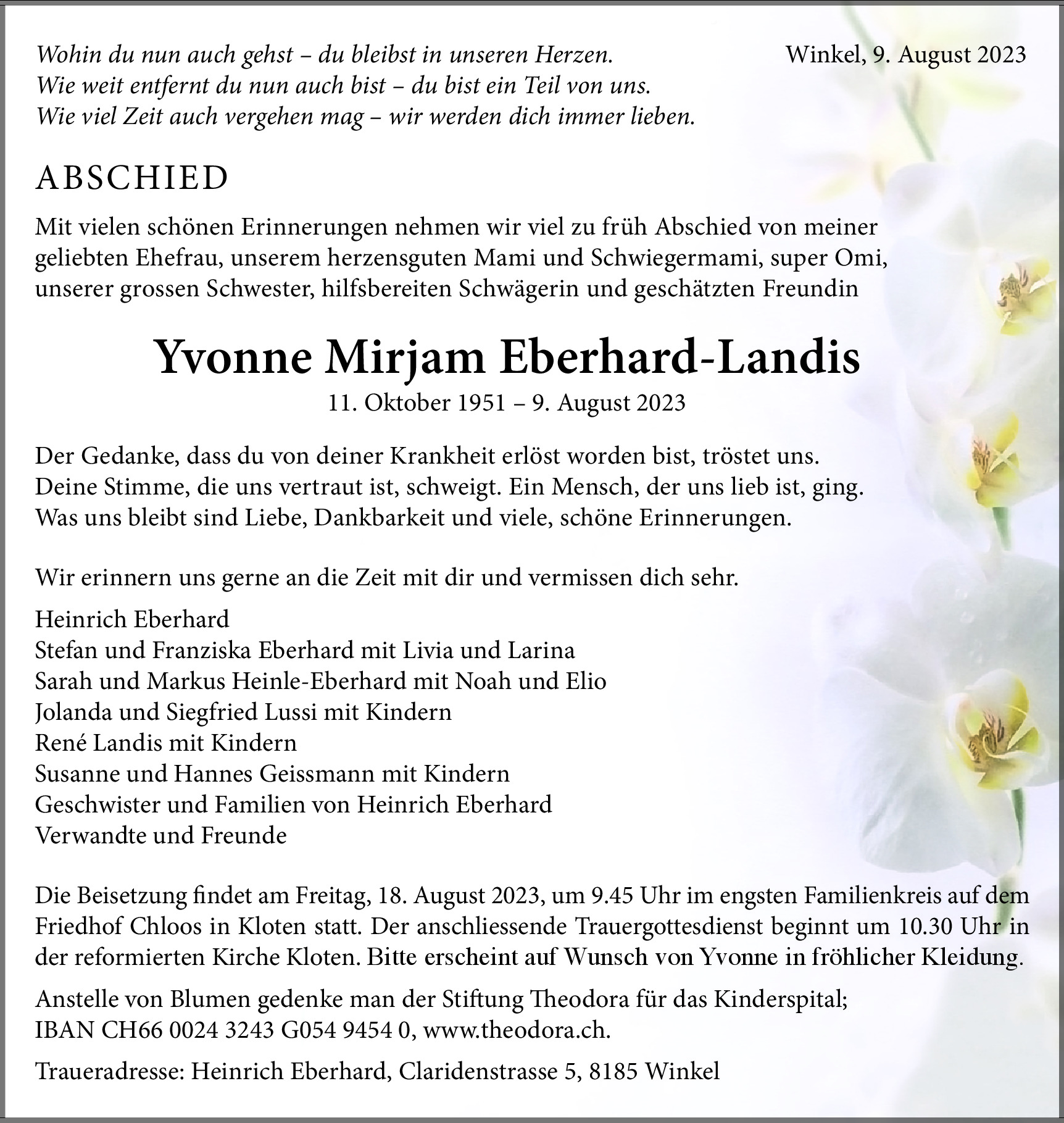Yvonne Mirjam Eberhard-Landis | Hommages