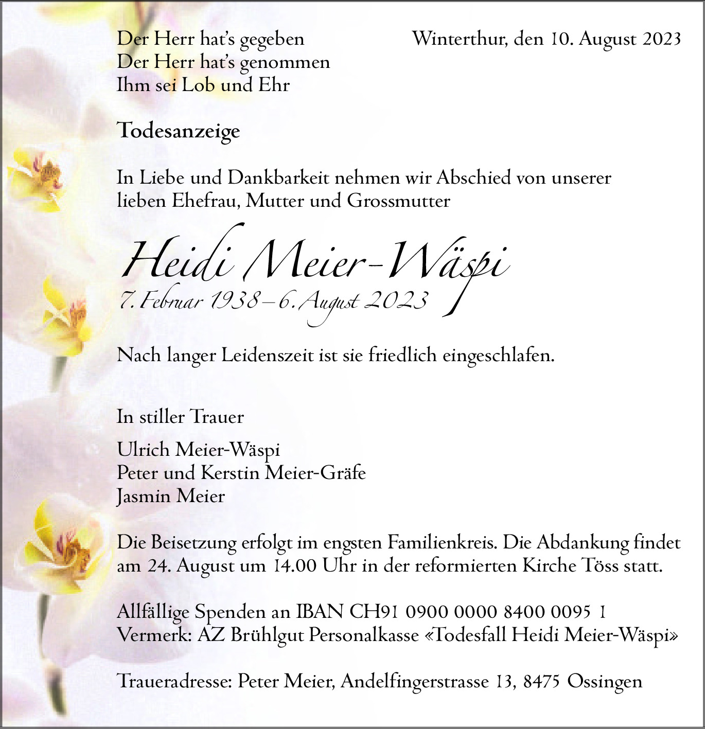 Heidi Meier-Wäspi | Hommages