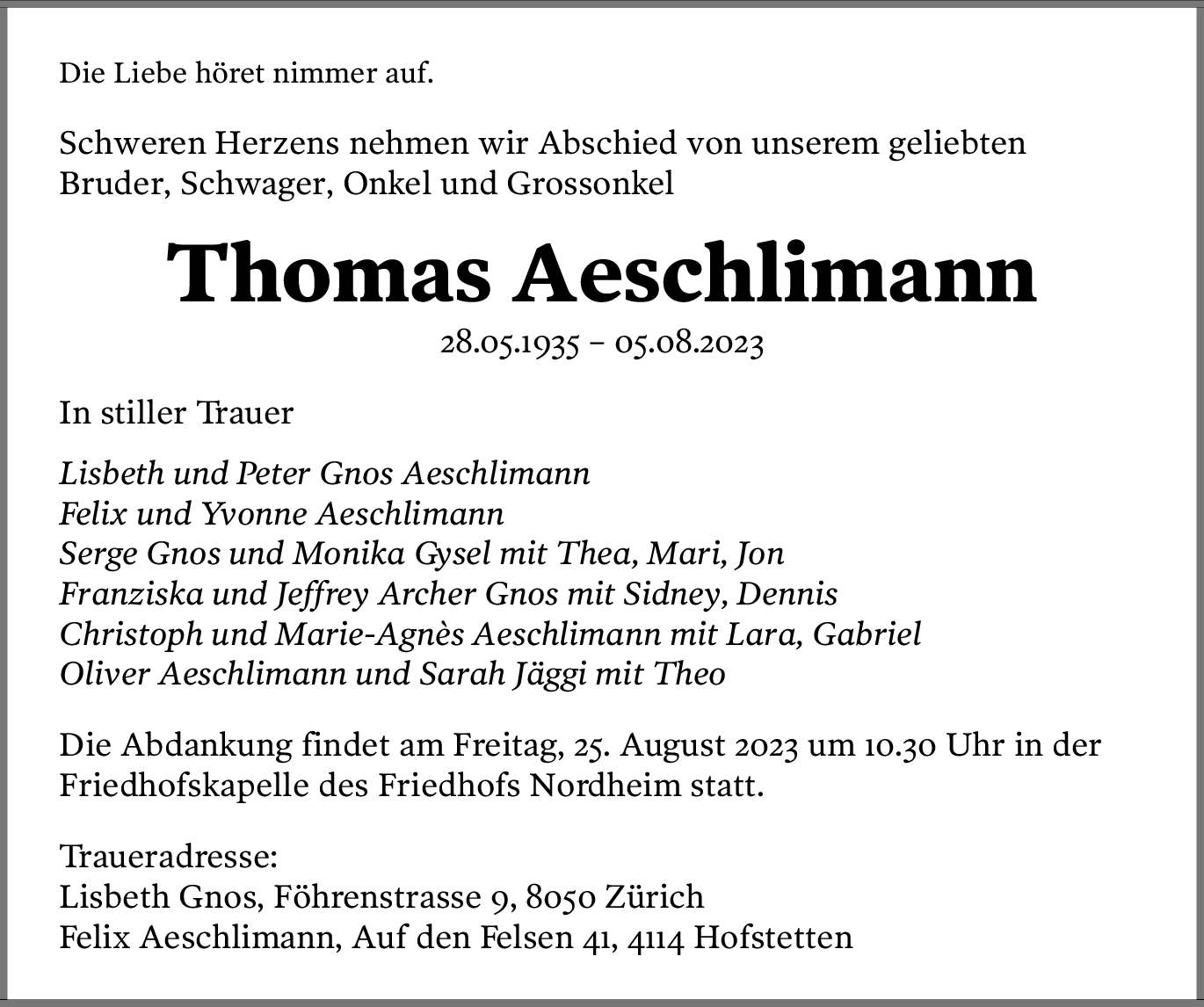 Thomas Aeschlimann | Hommages