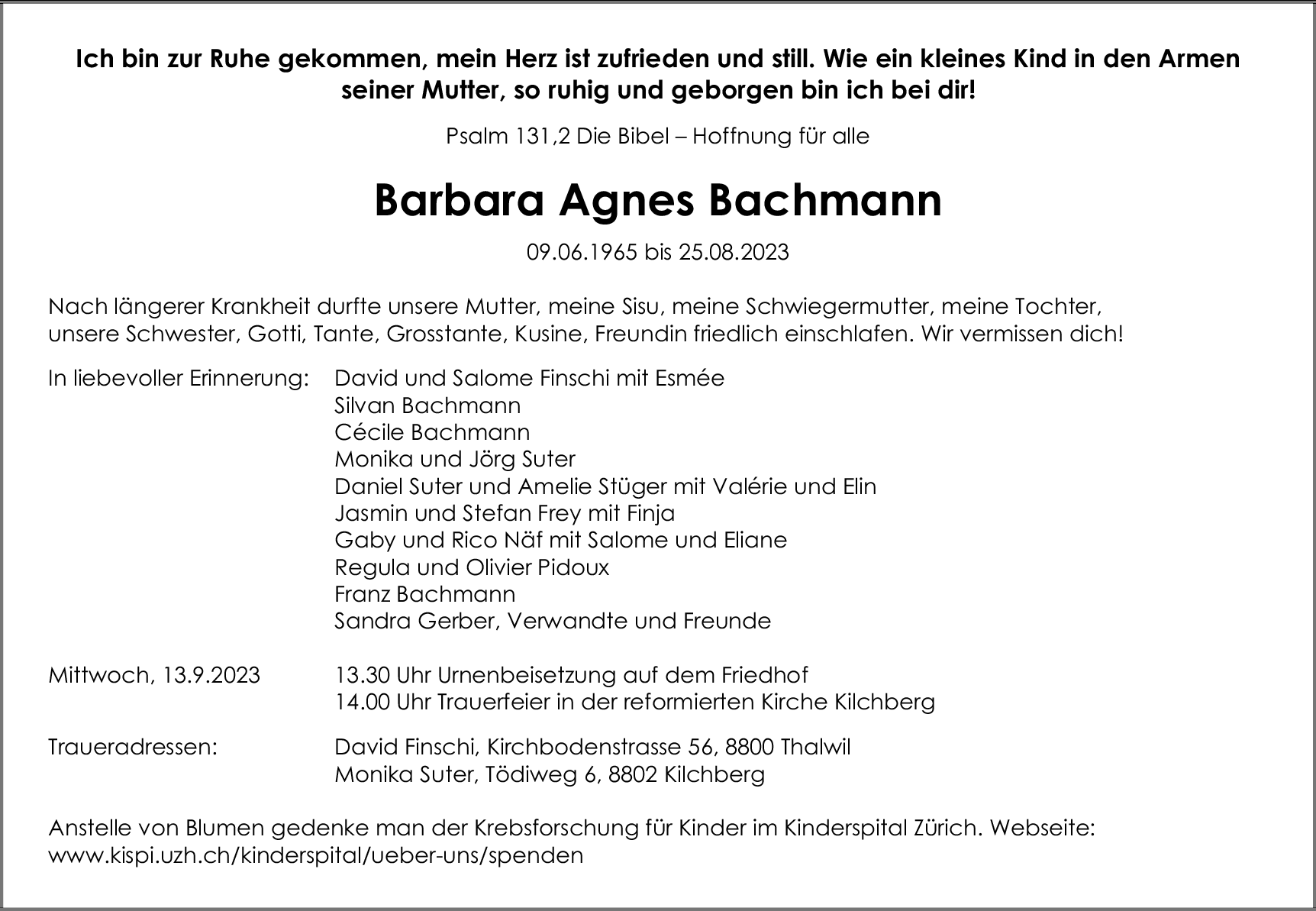 Barbara Agnes Bachmann | Hommages