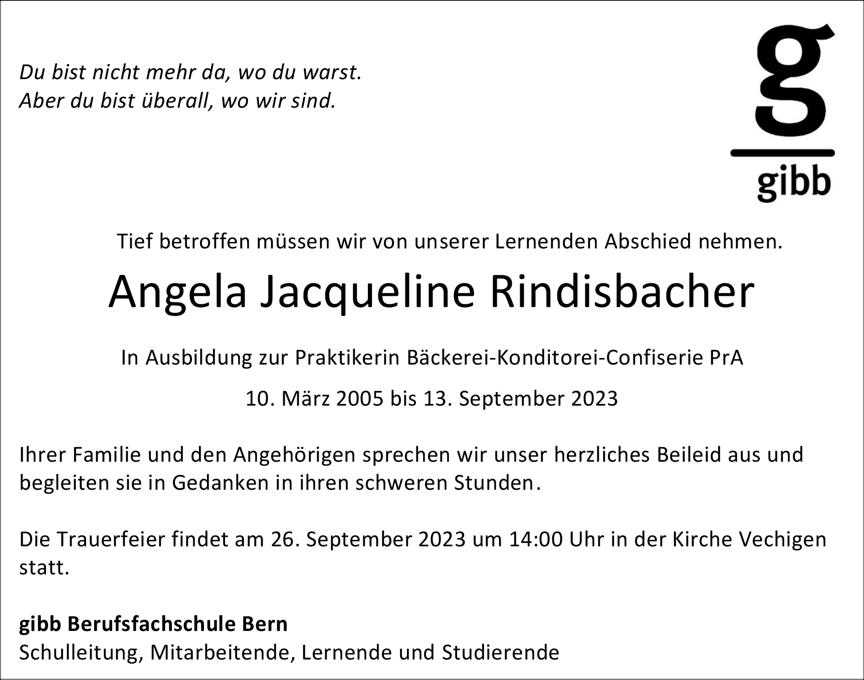 Angela Jacqueline Rindisbacher | Hommages