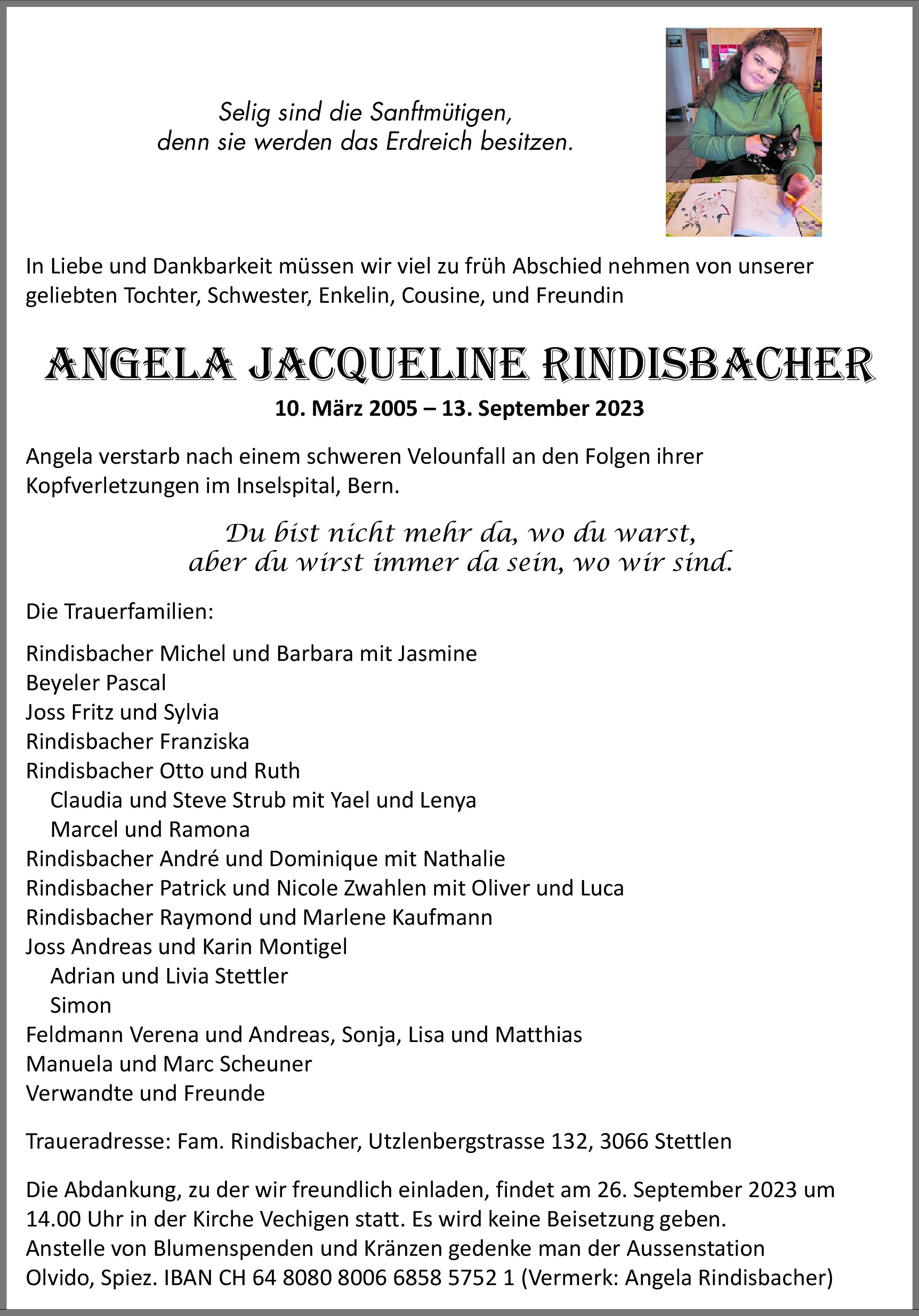 Angela Jacqueline Rindisbacher | Hommages