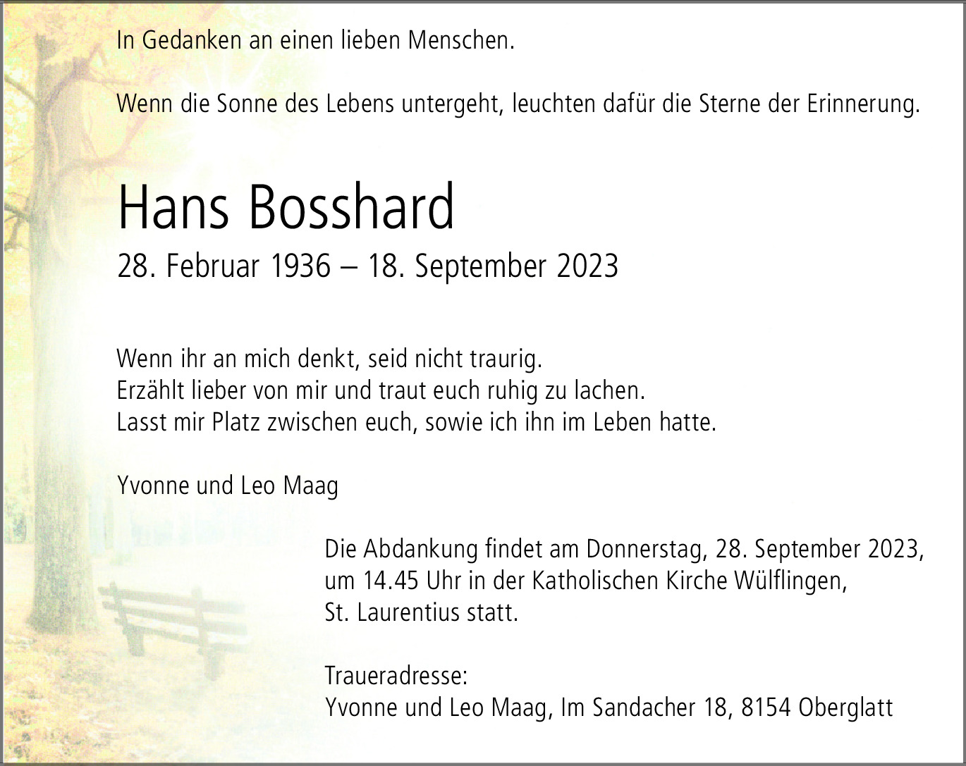 Hans Bosshard | Hommages