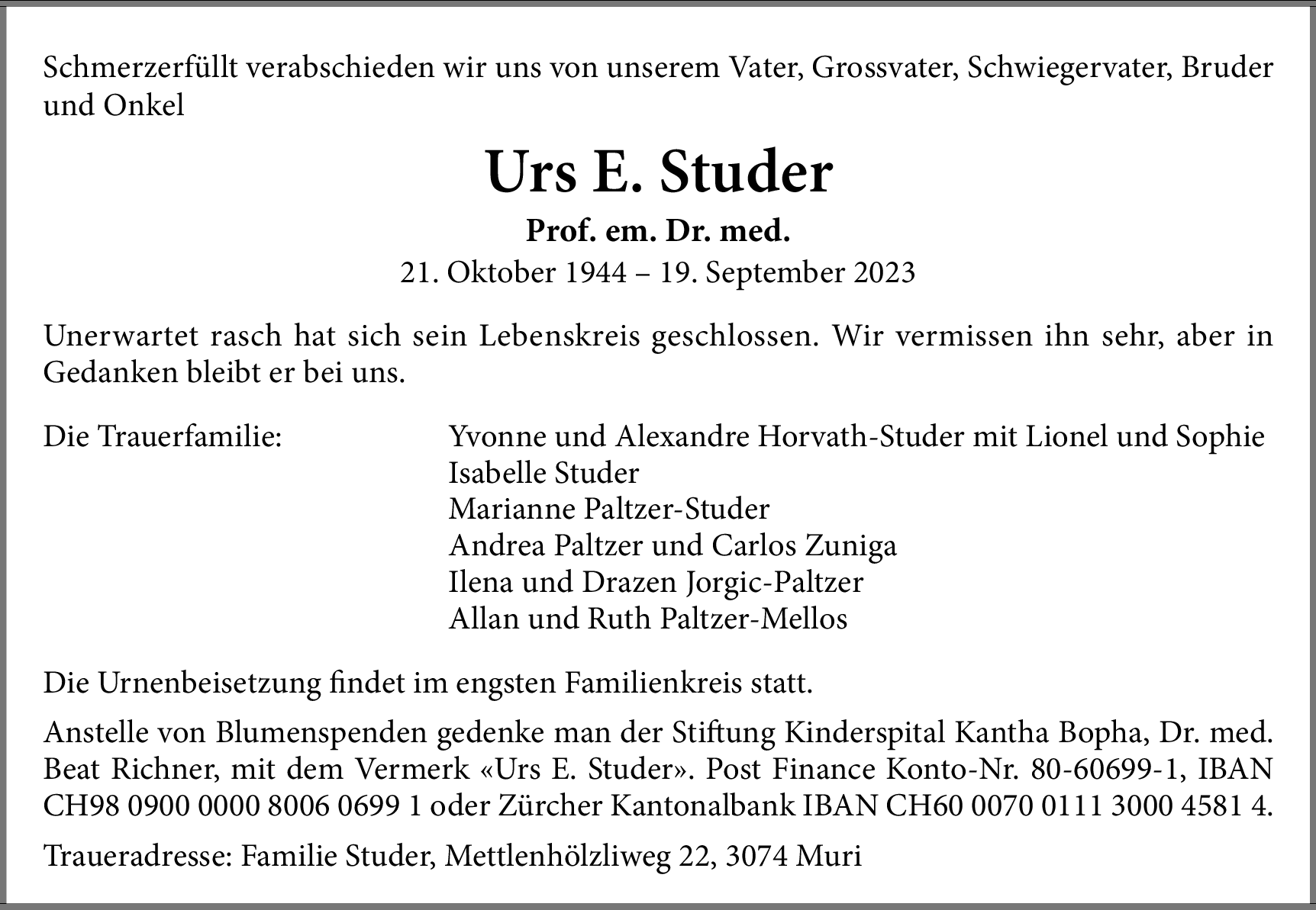 Urs E. Studer | Hommages