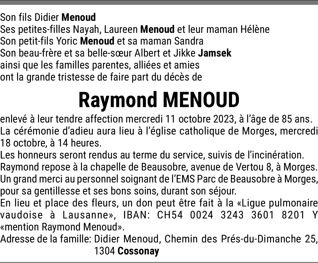 Raymond Menoud | Hommages