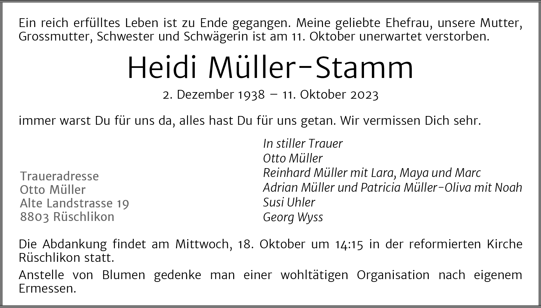 Heidi Müller-Stamm | Hommages