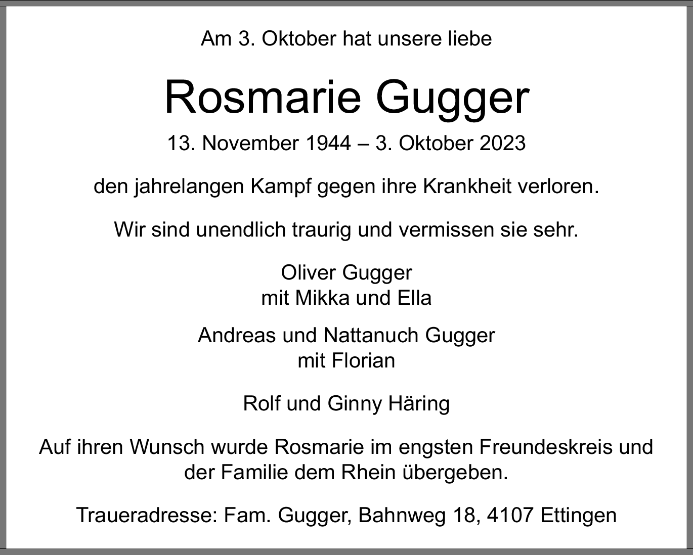 Rosmarie Gugger | Hommages