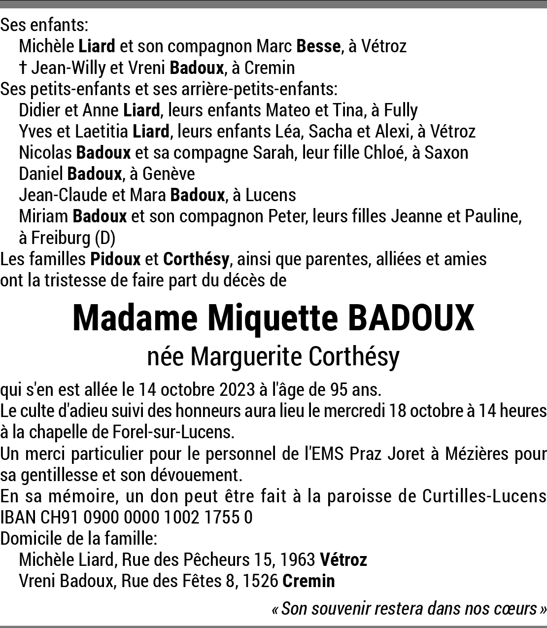 Miquette Badoux | Hommages