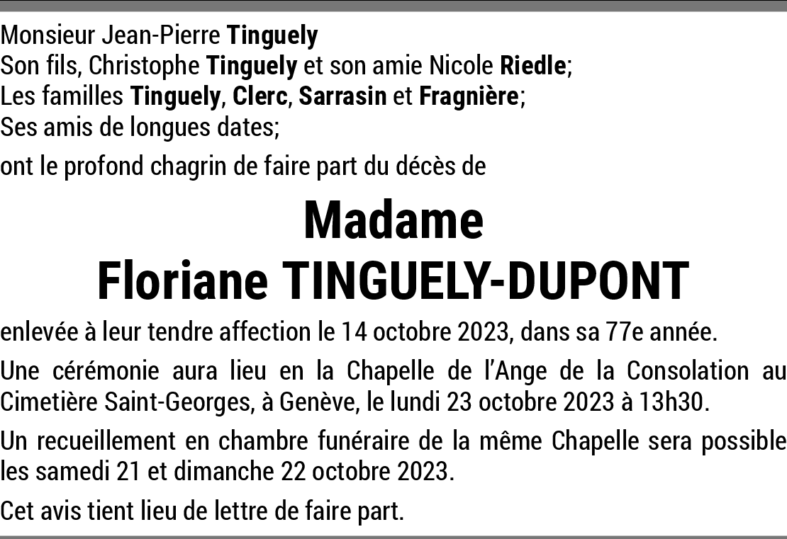 Floriane Tinguely-Dupont | Hommages