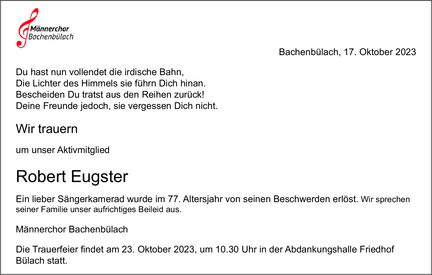 Robert Eugster | Hommages