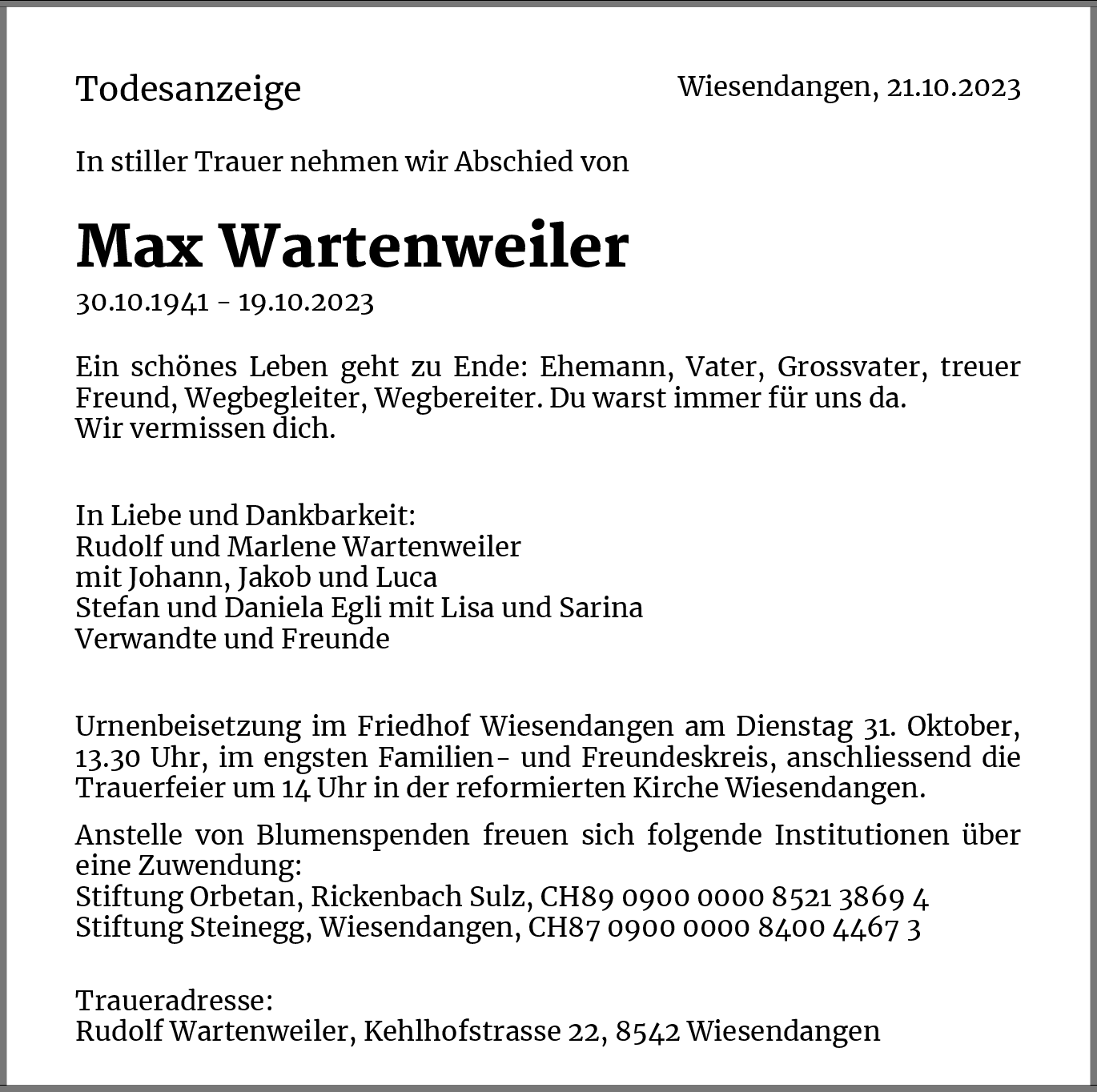 Max Wartenweiler | Hommages