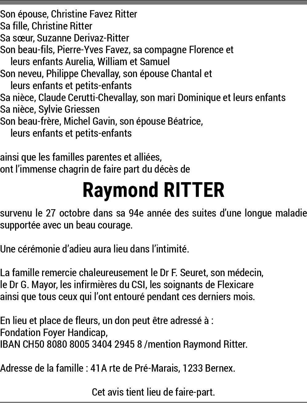 Raymond Ritter | Hommages