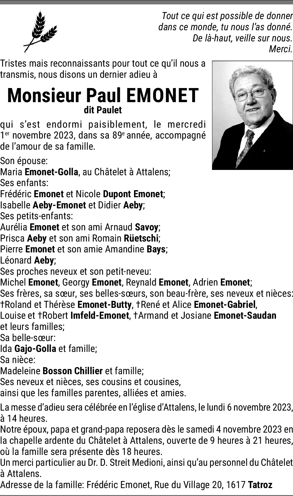 Paul Emonet | Hommages