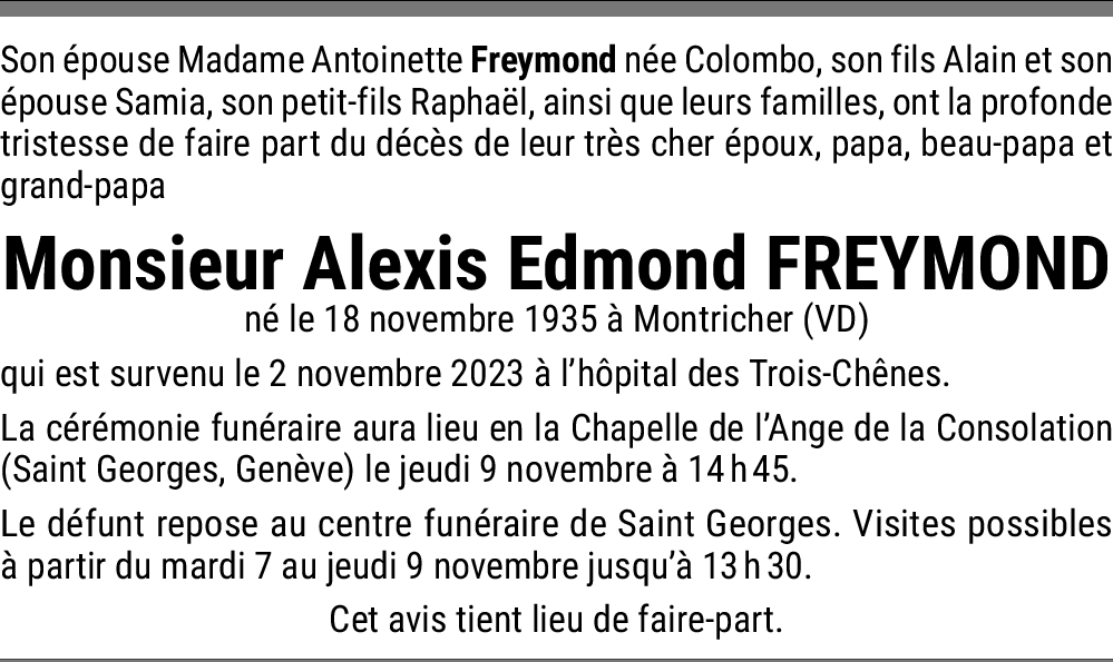 Alexis Edmond Freymond | Hommages