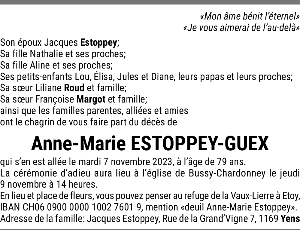 Anne-Marie Estoppey-Guex | Hommages