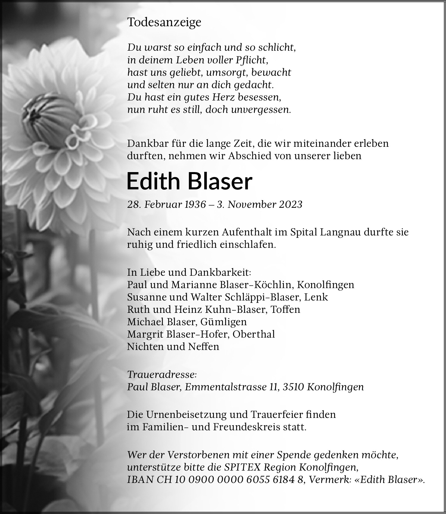 Edith Blaser | Hommages