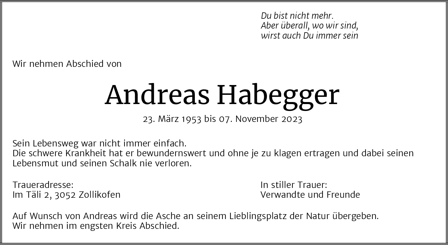 Andreas Habegger | Hommages