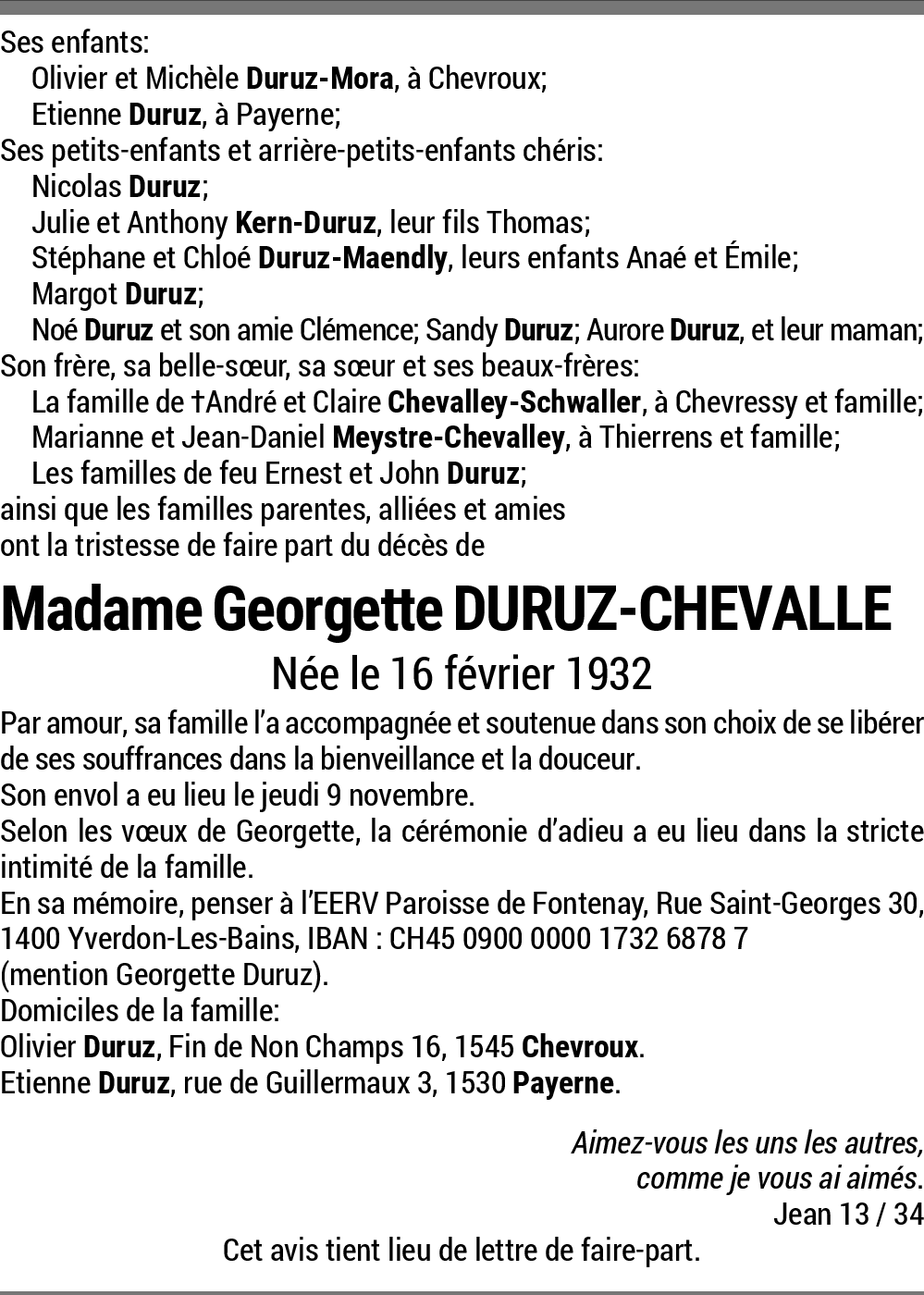Georgette Duruz-Chevellay | Hommages