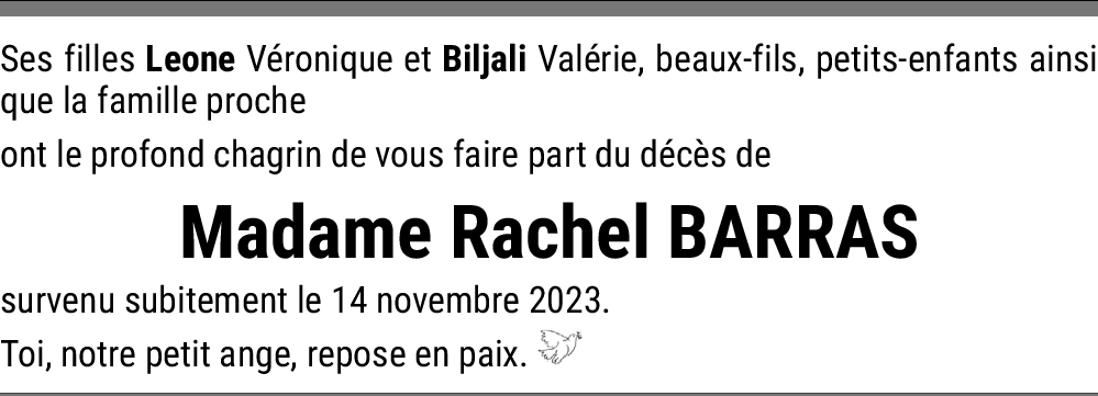 Rachel Barras | Hommages