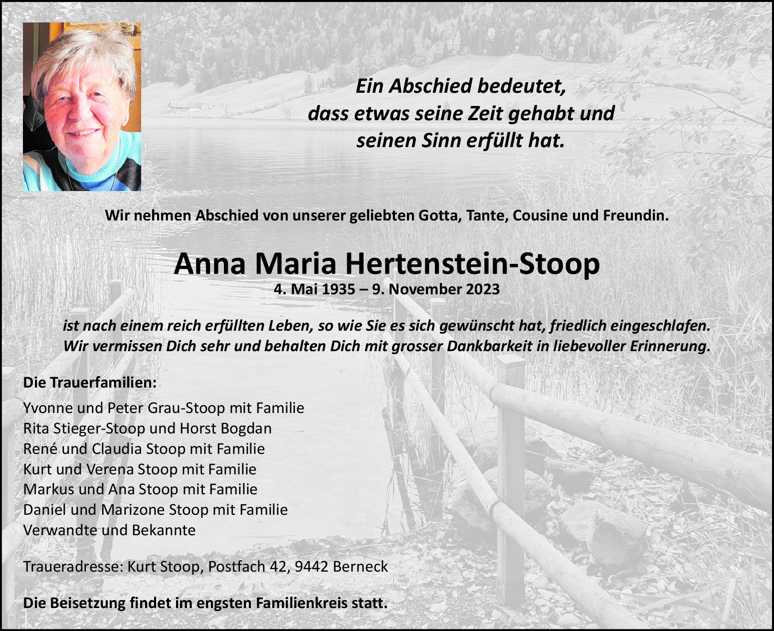 Anna Maria Hertenstein-Stoop | Hommages
