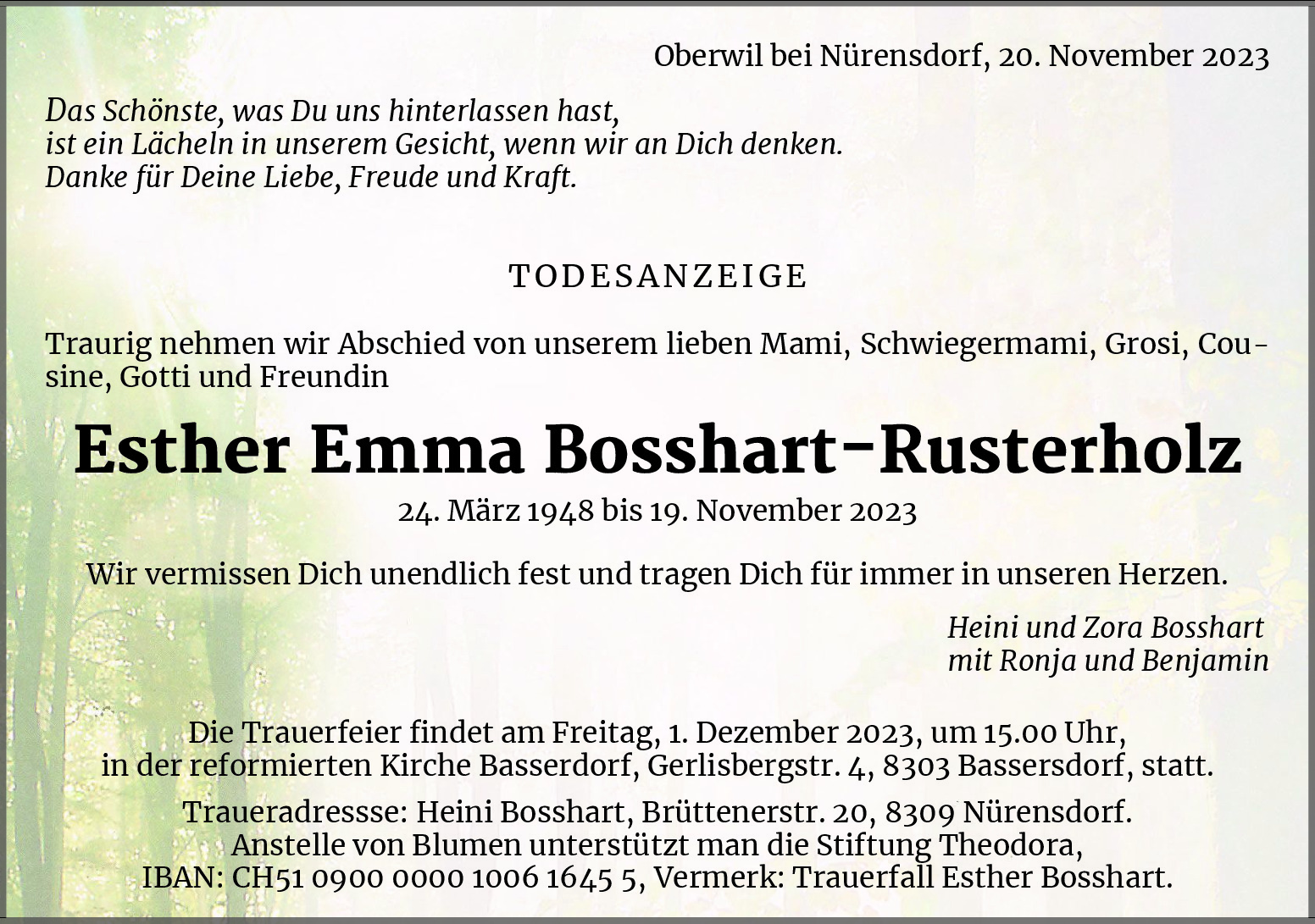 Esther Emma Bosshart-Rusterholz | Hommages