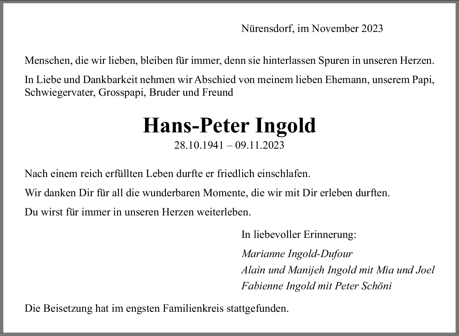 Hans-Peter Ingold | Hommages