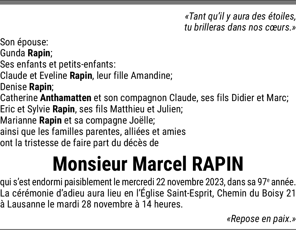 Marcel Rapin | Hommages