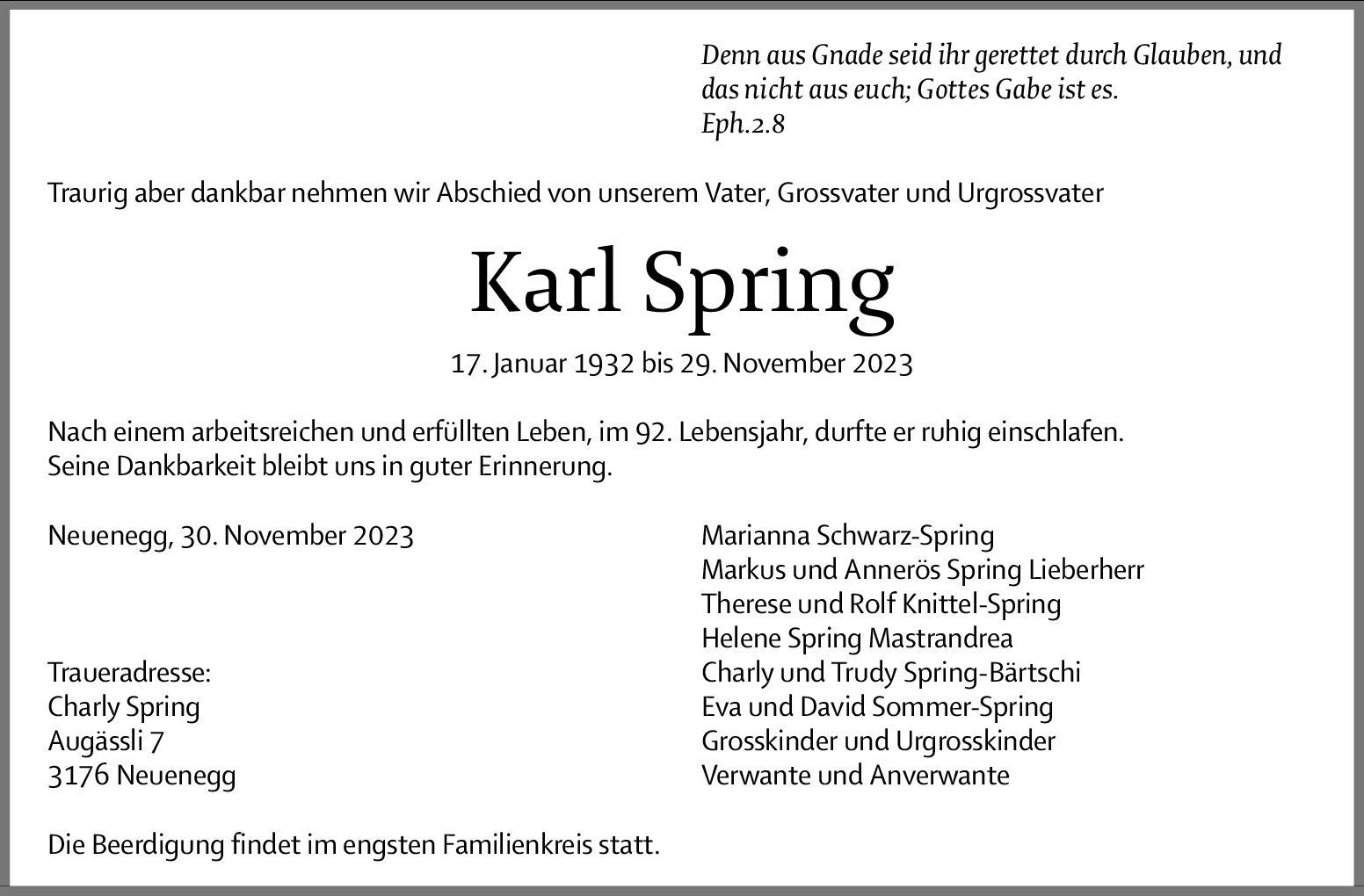 Karl Spring | Hommages