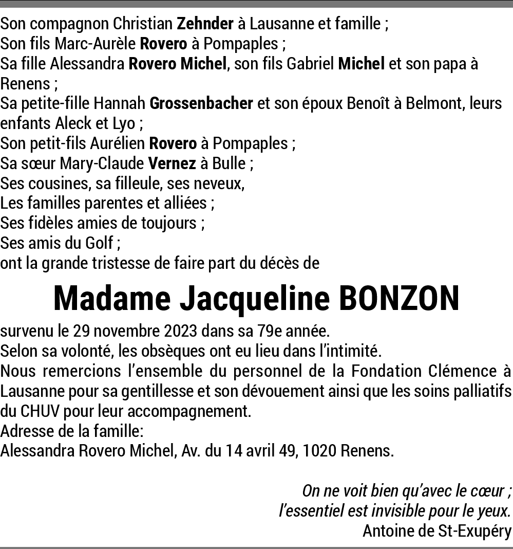 Jacqueline Bonzon | Hommages