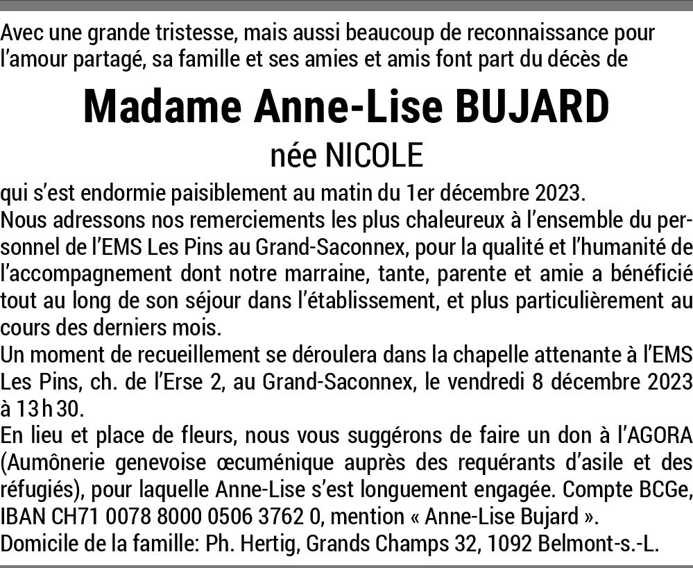 Anne-Lise Bujard | Hommages