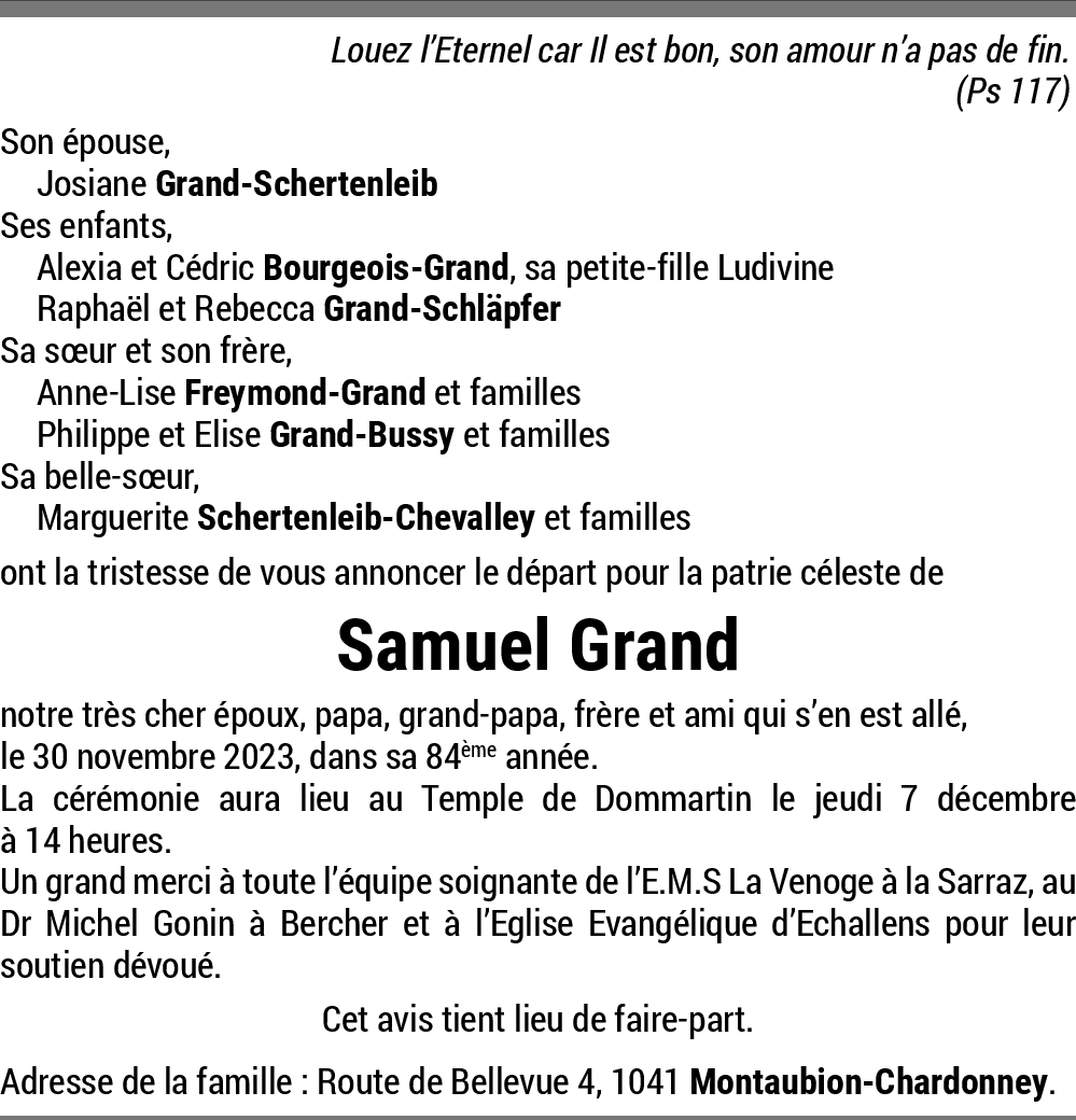 Samuel Grand | Hommages