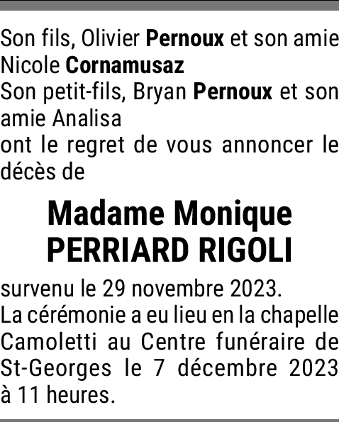 Monique Perriard Rigoli | Hommages