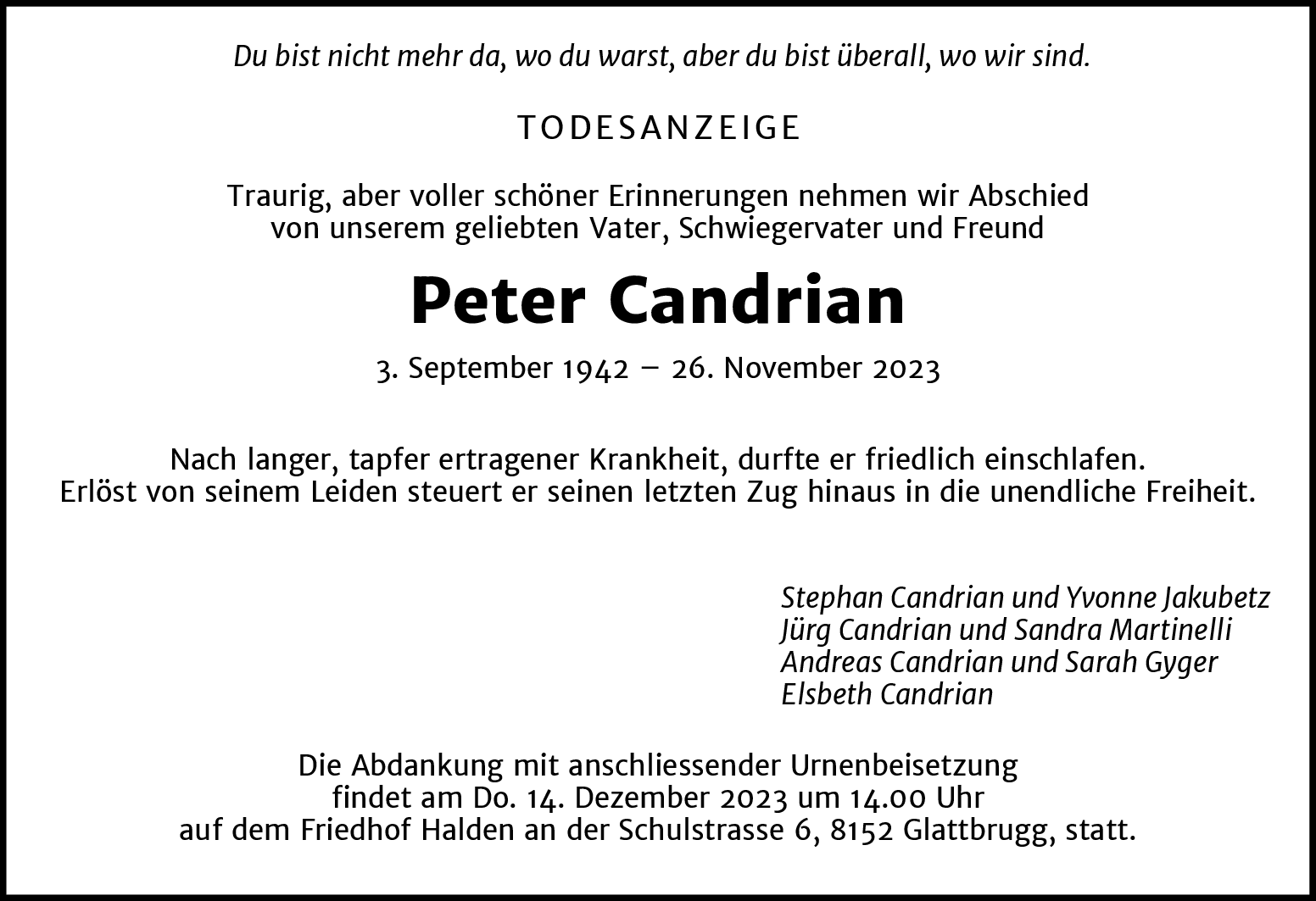 Peter Candrian | Hommages
