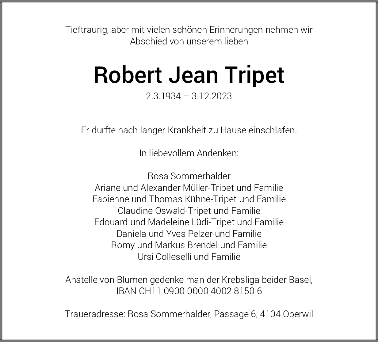 Robert Jean Tripet | Hommages