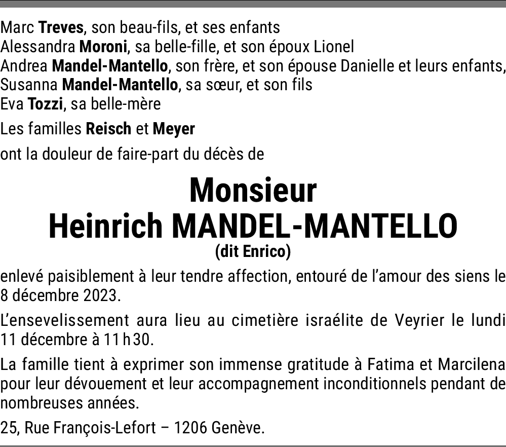 Heinrich Mandel Mantello | Hommages