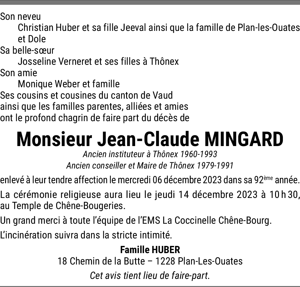 Jean-Claude Mingard | Hommages