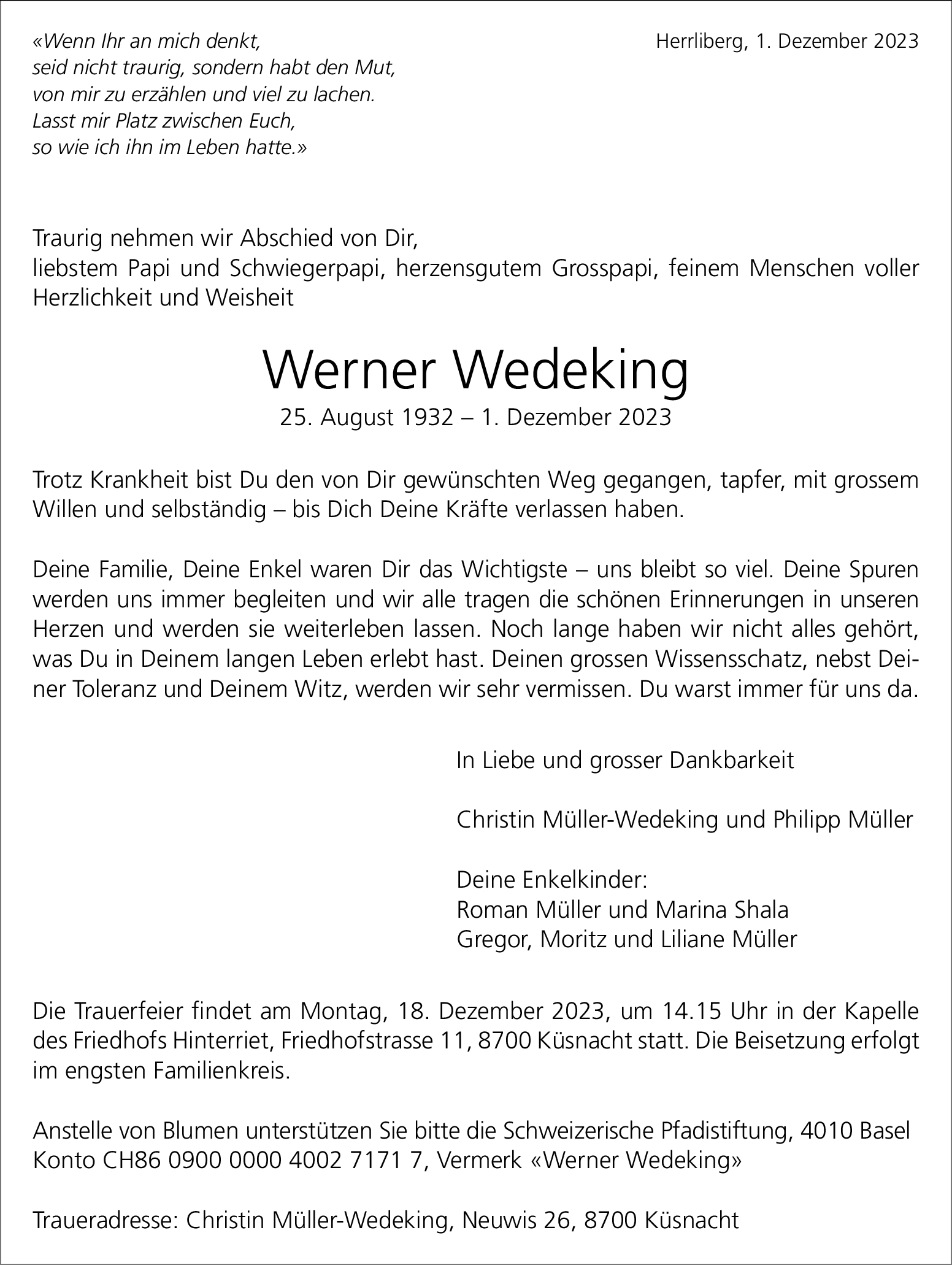 Werner Wedeking | Hommages