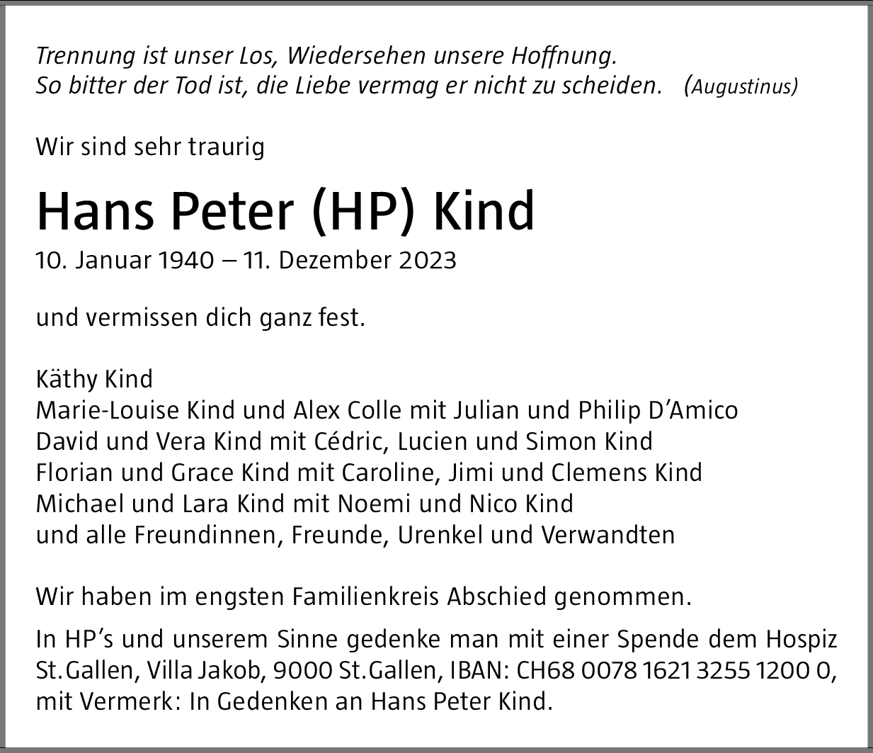 Hans Peter Kind | Hommages
