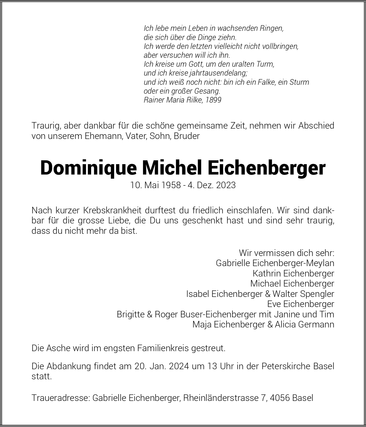 Dominique Michel Eichenberger | Hommages