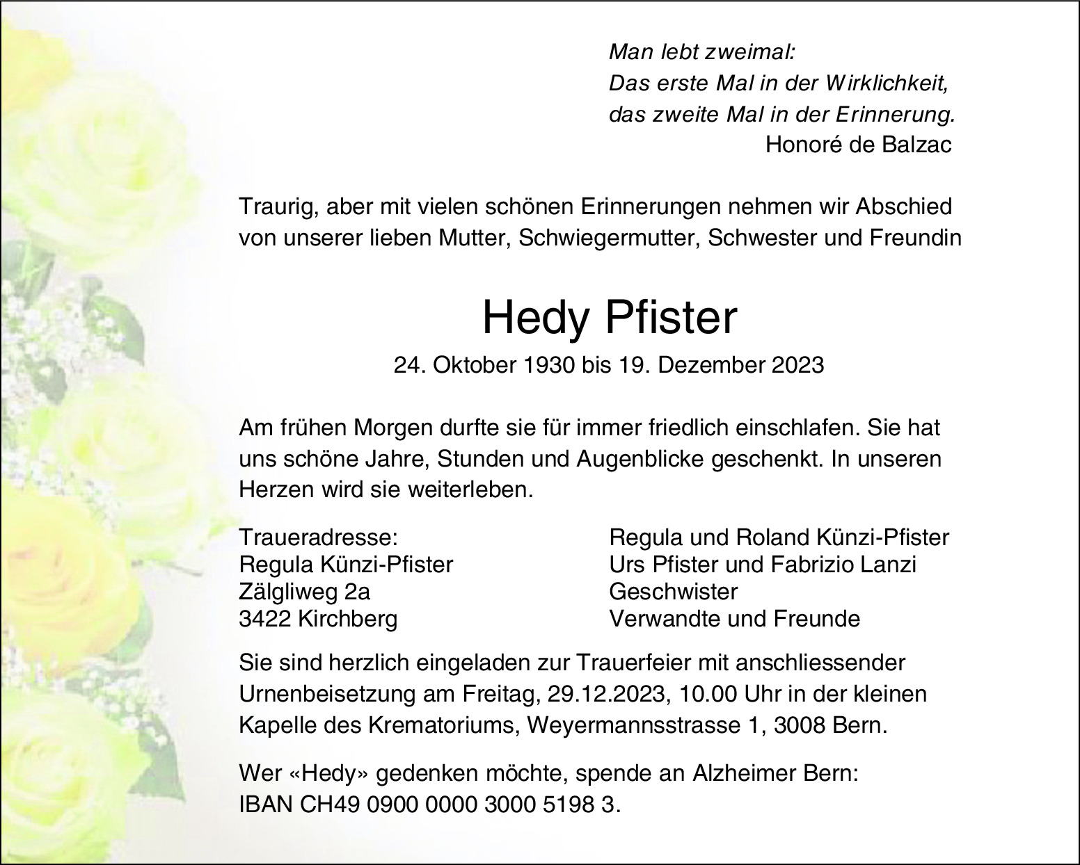 Hedy Pfister | Hommages