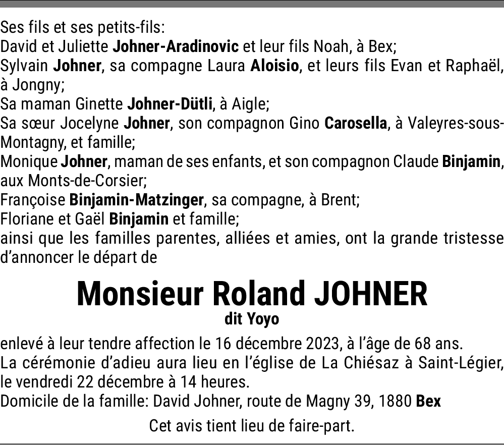 Roland Johner | Hommages