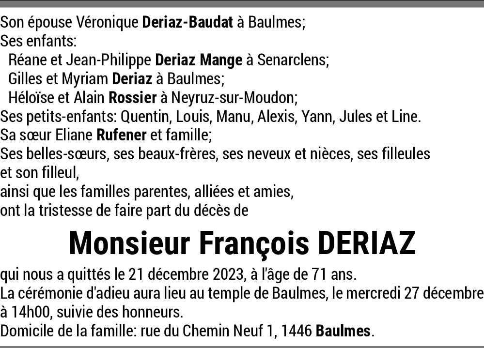 François Deriaz | Hommages