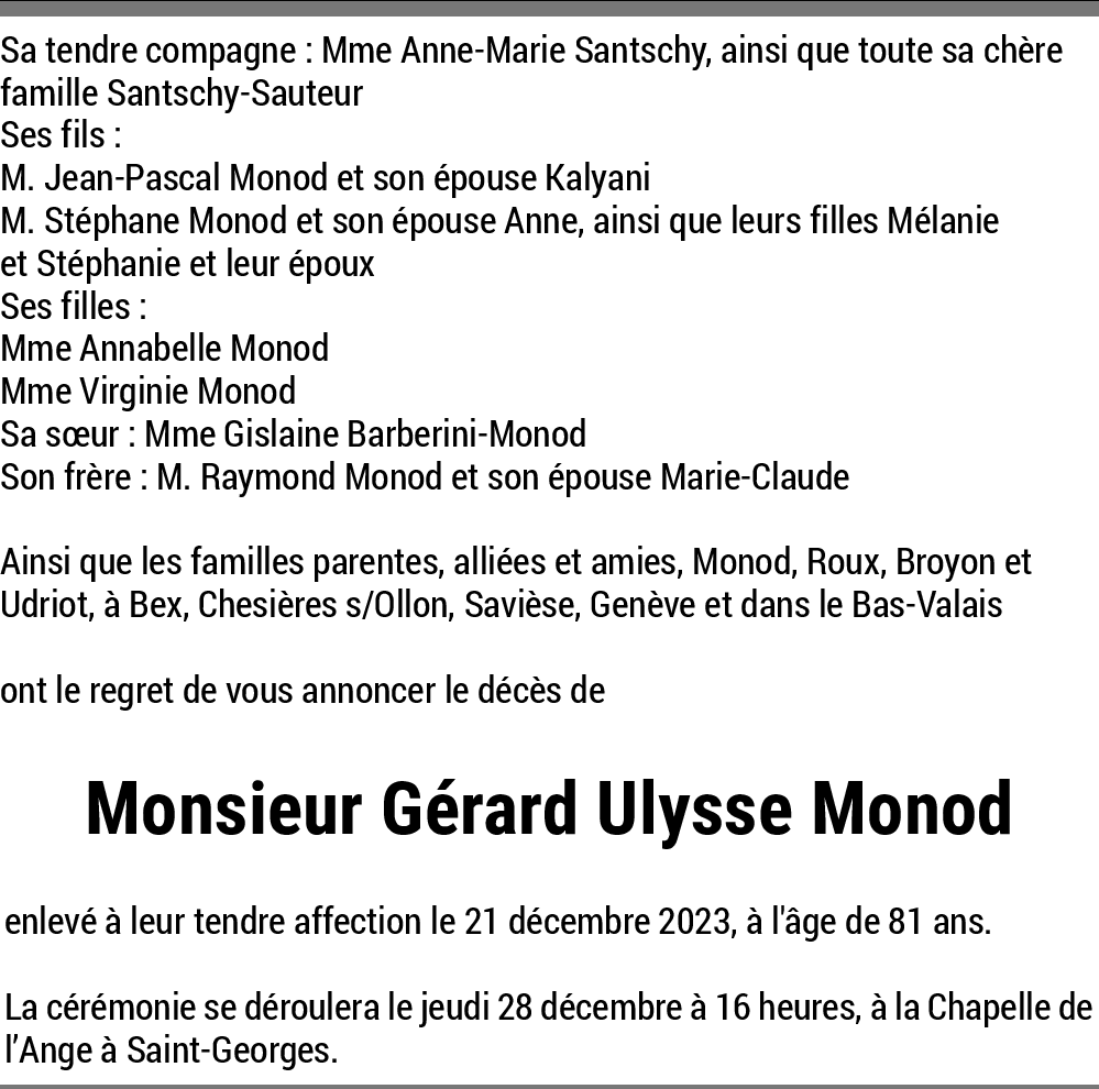 Gérard Ulysse Monod | Hommages