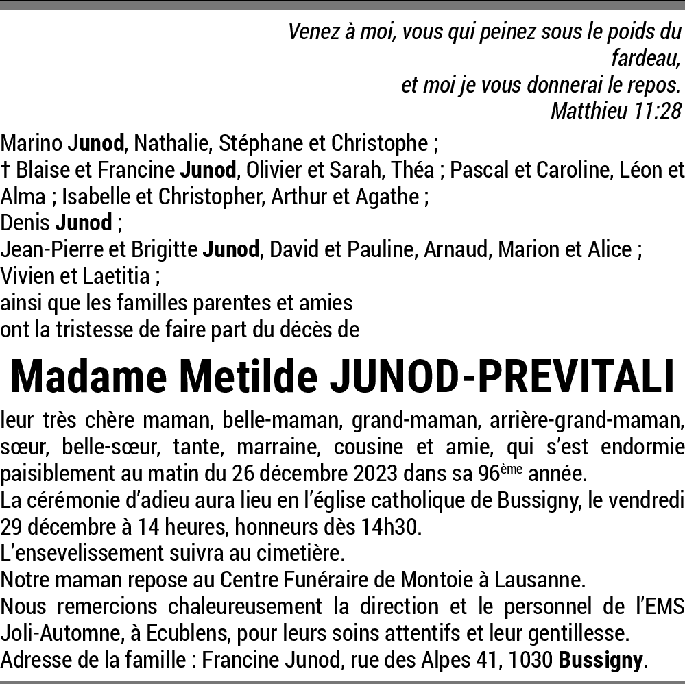 Metilde Junod-Previtali | Hommages