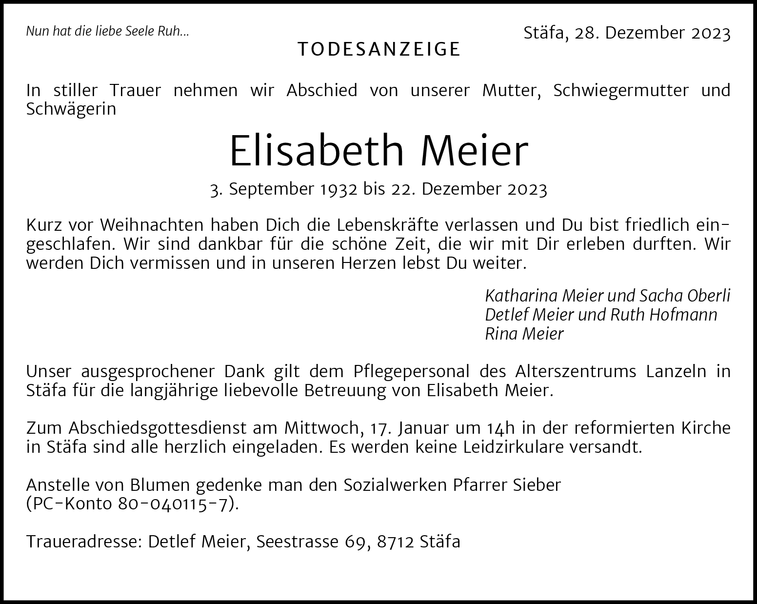 Elisabeth Meier | Hommages