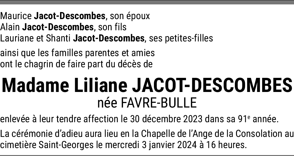 Liliane Jacot-Descombes | Hommages