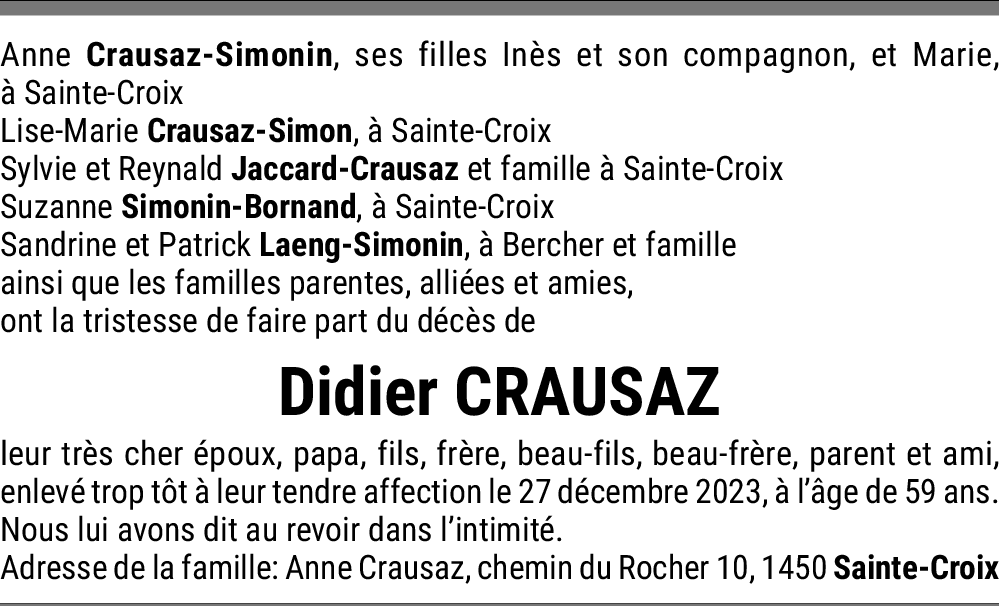 Didier Crausaz | Hommages