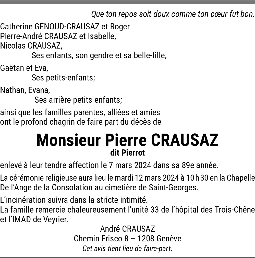 Pierre Crausaz | Hommages