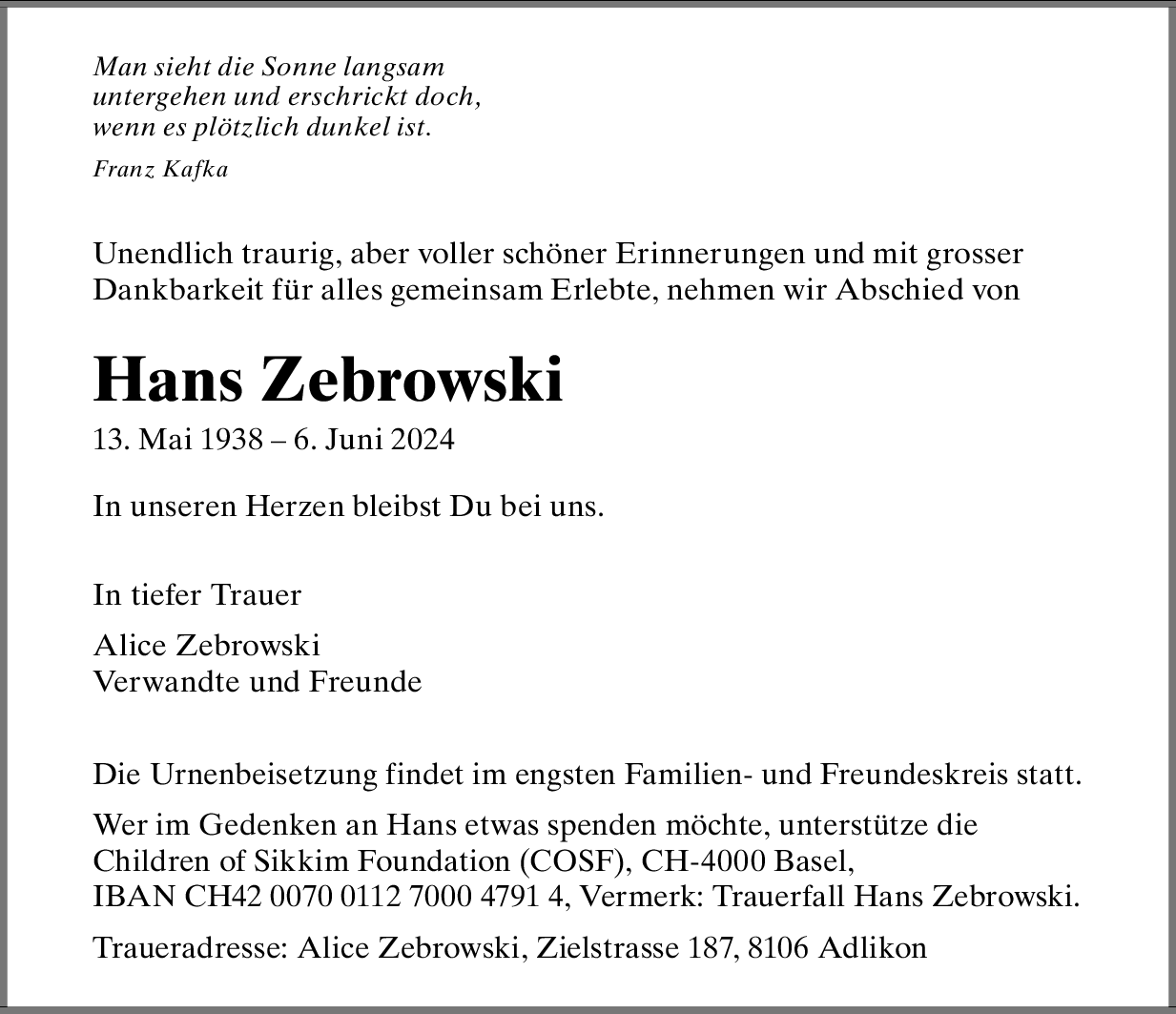 Hans Zebrowski | Hommages